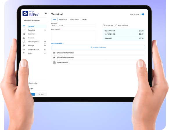 iQ Pro+: Accept payments. Quickly. Simply. Securely.